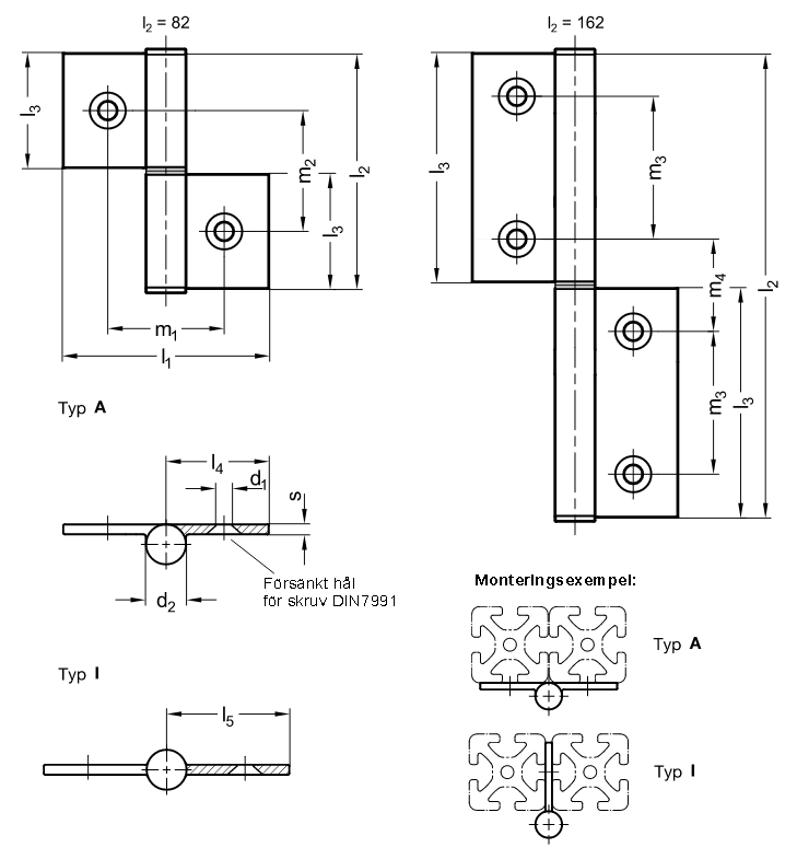 Gångjärn i eloxerad aluminium - GN2294