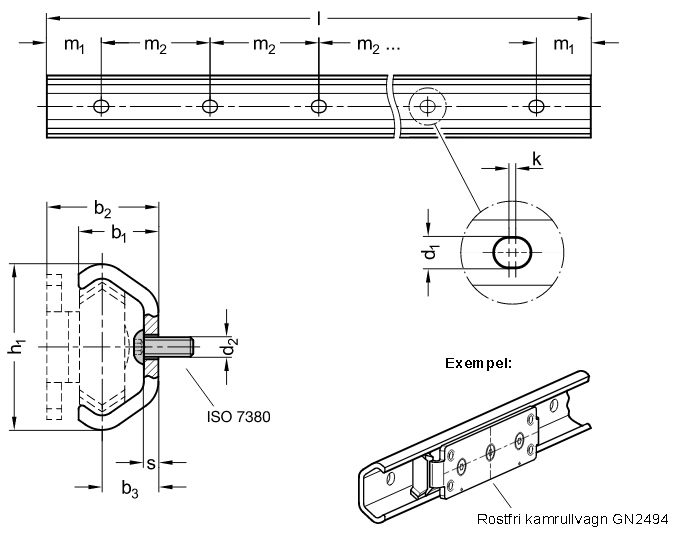 Linjärskena i rostfritt, syrafast stål - GN2492